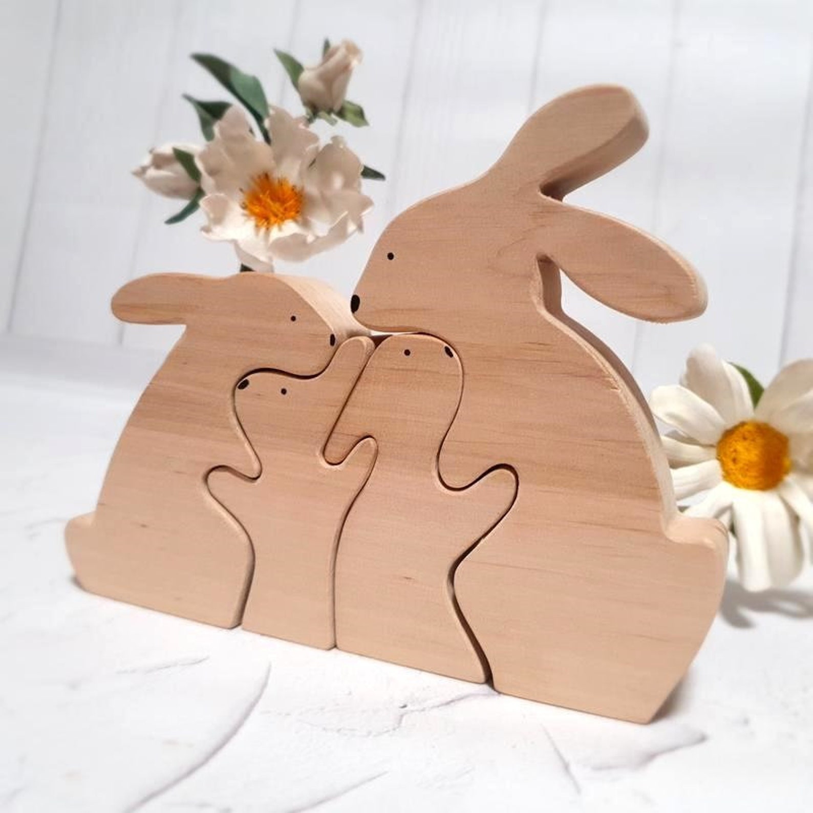 Wooden Puzzle Bunnies Family Puzzle Montessori Baby Wooden - Etsy