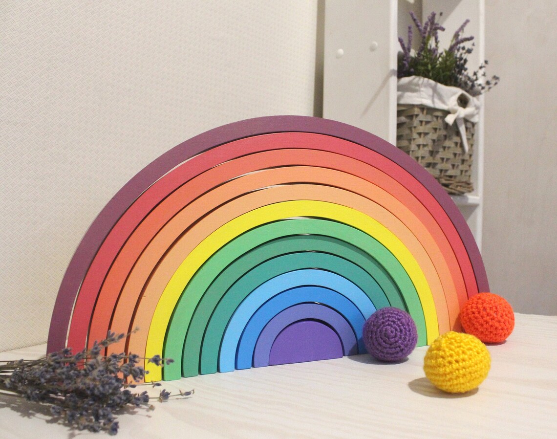 Large Wooden Rainbow Stacker Montessori Toys Toddlers Room - Etsy