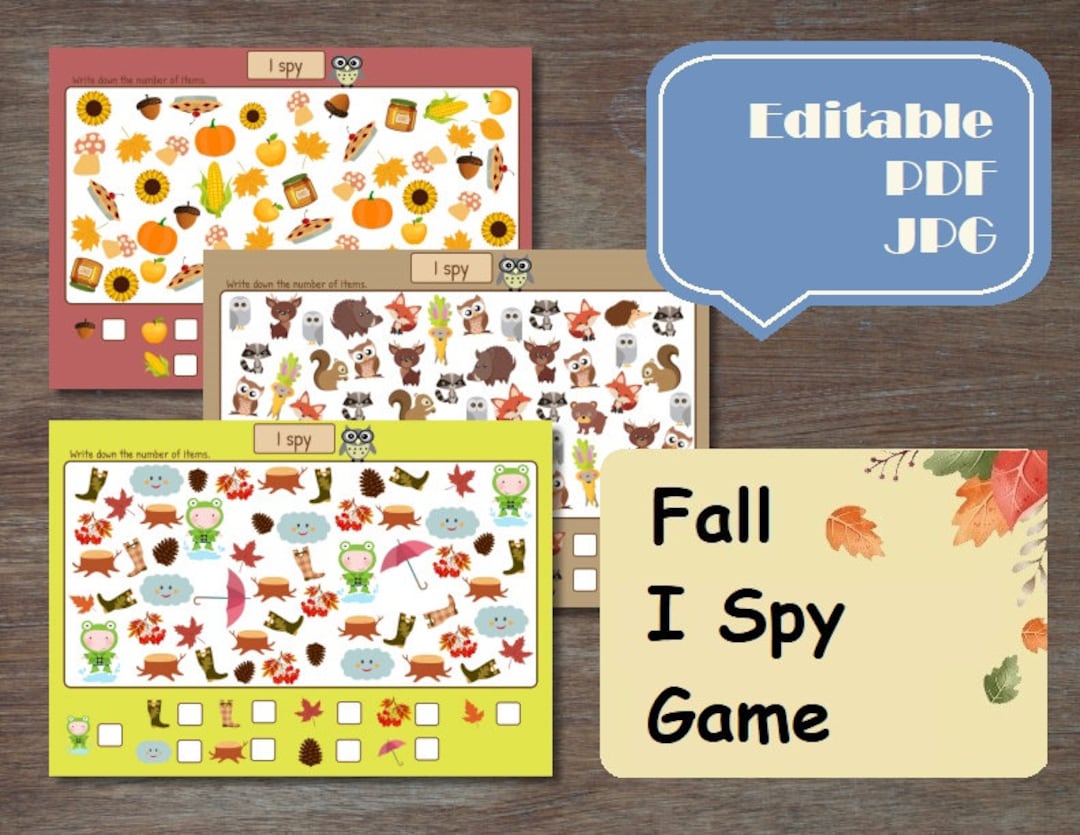 Fall I Spy Game, Autumn Binder, Montessori Digital Preschool Worksheets ...