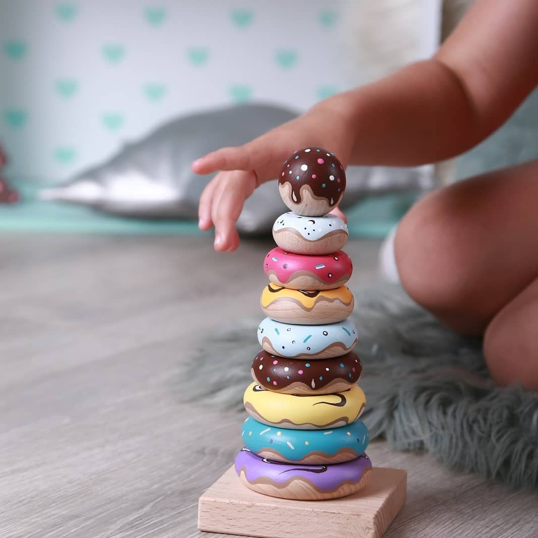 Montessori Wooden Ring Stacker Toy Donuts Rainbow Natural Baby | Etsy