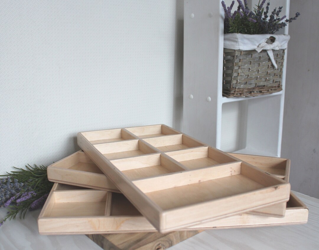 Wood Tray With Dividers, Tinker Tray, Sorting Tray, Partition Box Tray ...