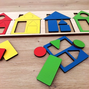 Wooden Color Sorting Toy, Wooden Houses Puzzle for Kids, Matching Game ...
