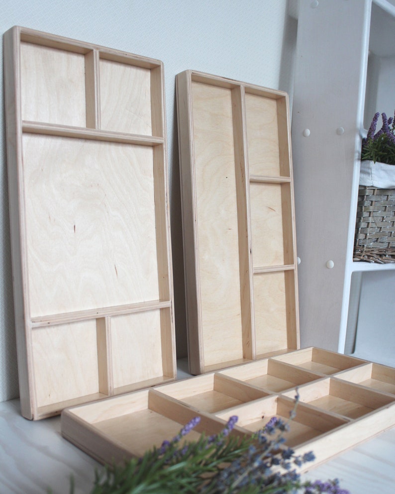 Wood Tray With Dividers, Tinker Tray, Sorting Tray, Partition Box Tray ...