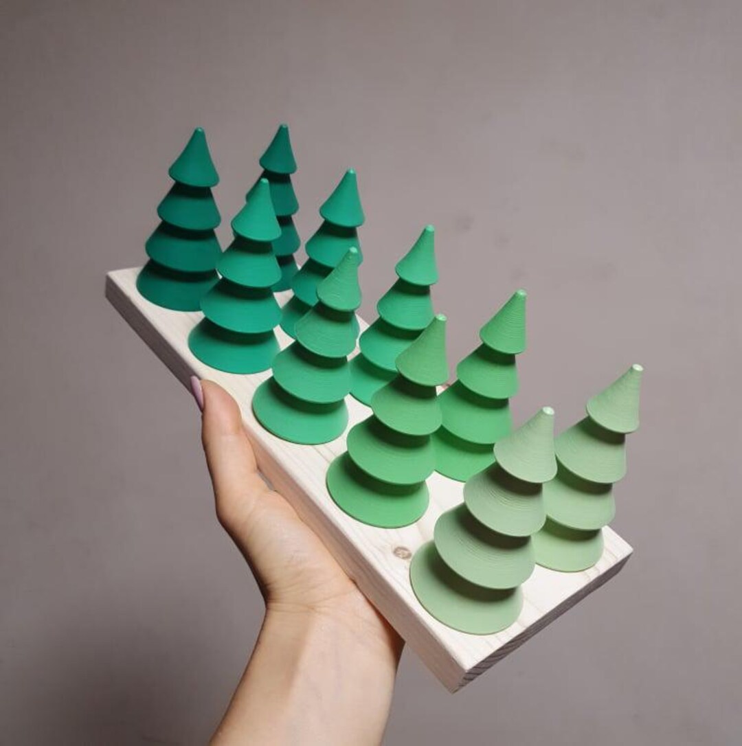 Wooden Christmas Tree Toy, Color Sorting Peg Toy, Forest Set, Wooden ...