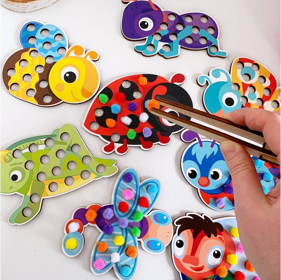 Wooden Insect Toy, Montessori Learning Toy, Fine Motor Skills, Pom-pom ...