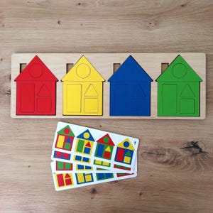 Wooden Color Sorting Toy, Wooden Houses Puzzle for Kids, Matching Game ...