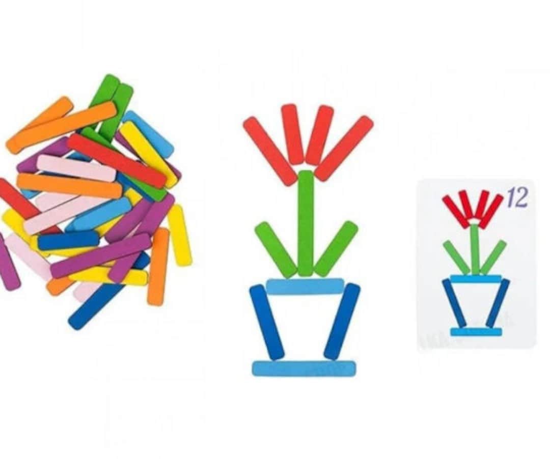 Wooden Sticks Motif Cards, Montessori Toy, Montessori Play Set Learning ...