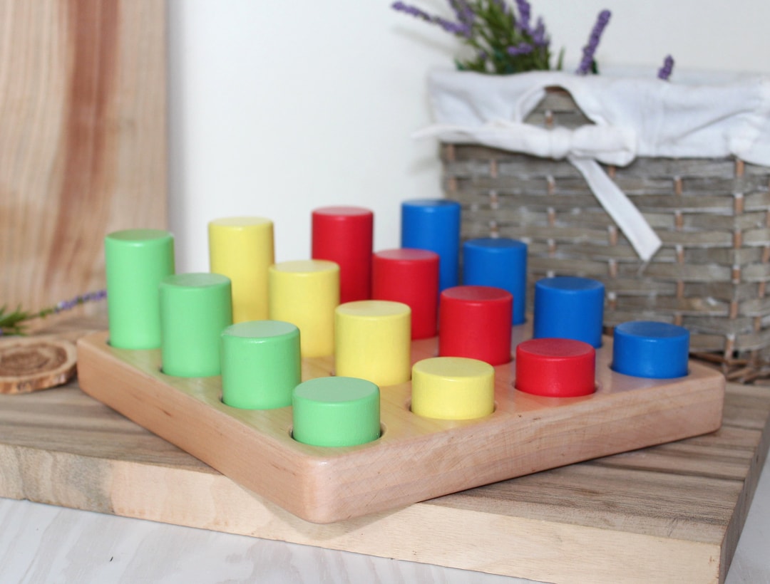 Montessori Cylinders With Tray Rainbow Cylinders Preschool Waldorf ...