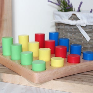 Montessori Cylinders With Tray Rainbow Cylinders Preschool Waldorf ...