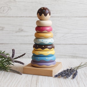 Wooden Stacking Pyramid Donut Stacker Ring Stacker Toddlers 1st ...