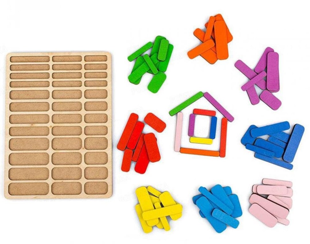 Wooden Sticks Motif Cards, Montessori Toy, Montessori Play Set Learning ...