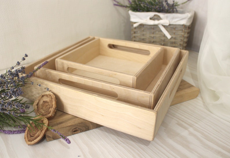 Wooden Square Trays Montessori Tray Set of Square Trays - Etsy