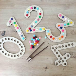 Wooden Numbers With Pom Poms, Montessori Learning Toy, Math Activity ...
