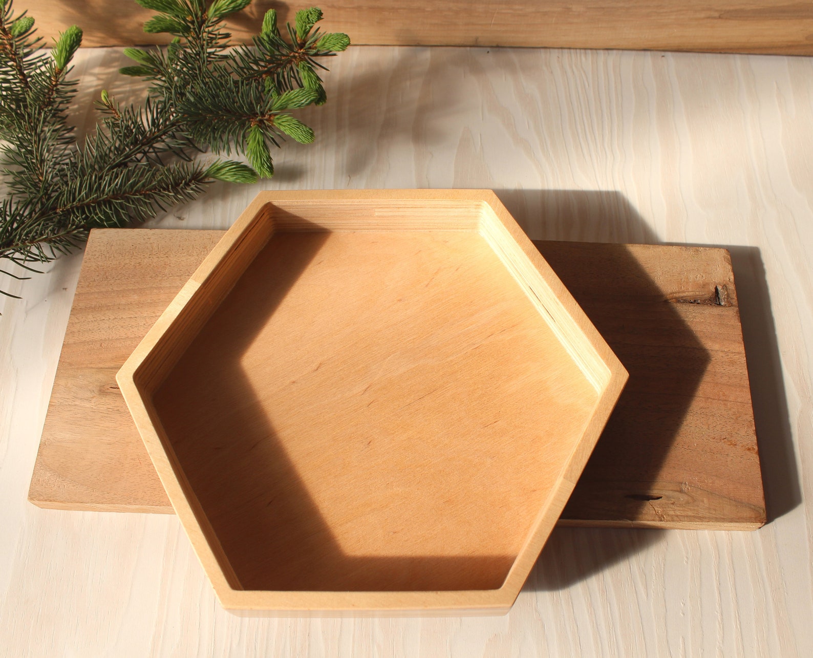 Hexagonal Wooden Tray, Ottoman Tray, Coffee Table Tray Serving ...