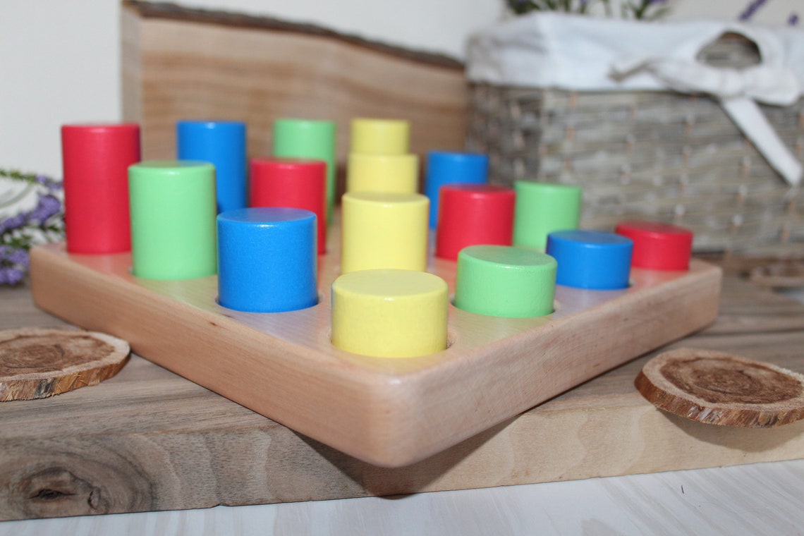 Montessori Cylinders With Tray Rainbow Cylinders Preschool - Etsy