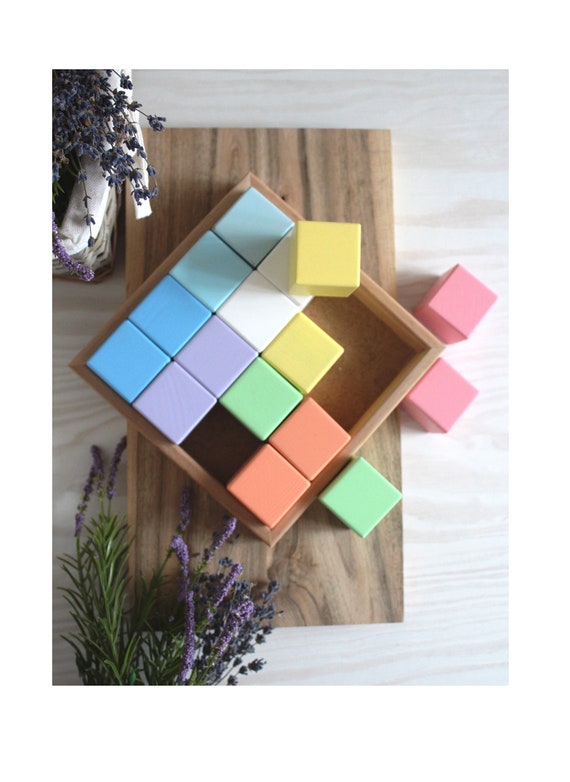 Building Block Set Pastel Rainbow Wooden Blocks Stacking | Etsy
