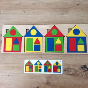 Wooden Color Sorting Toy, Wooden Houses Puzzle for Kids, Matching Game ...