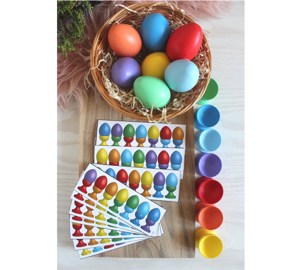Wooden Eggs Cups, Easter Eggs, Rainbow Toy, Colour Matching, Sorting ...