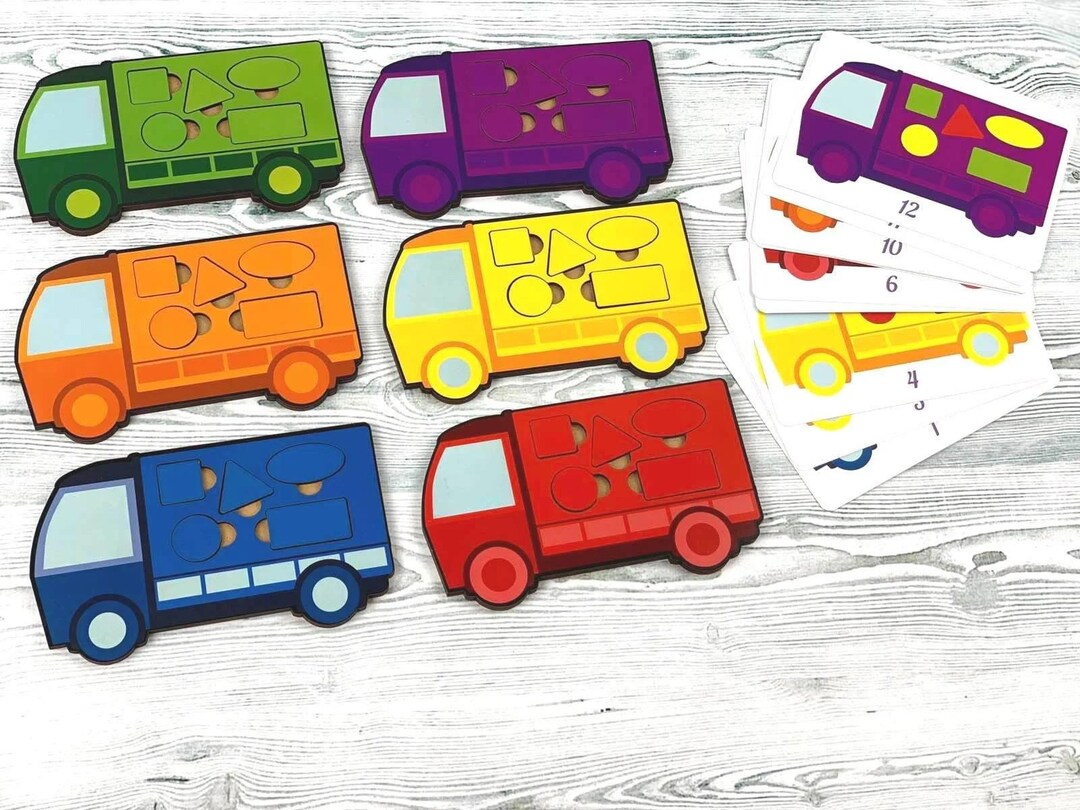 Wooden Truck Toy With Pattern Cards, Shape Sorter, Montessori Learning ...