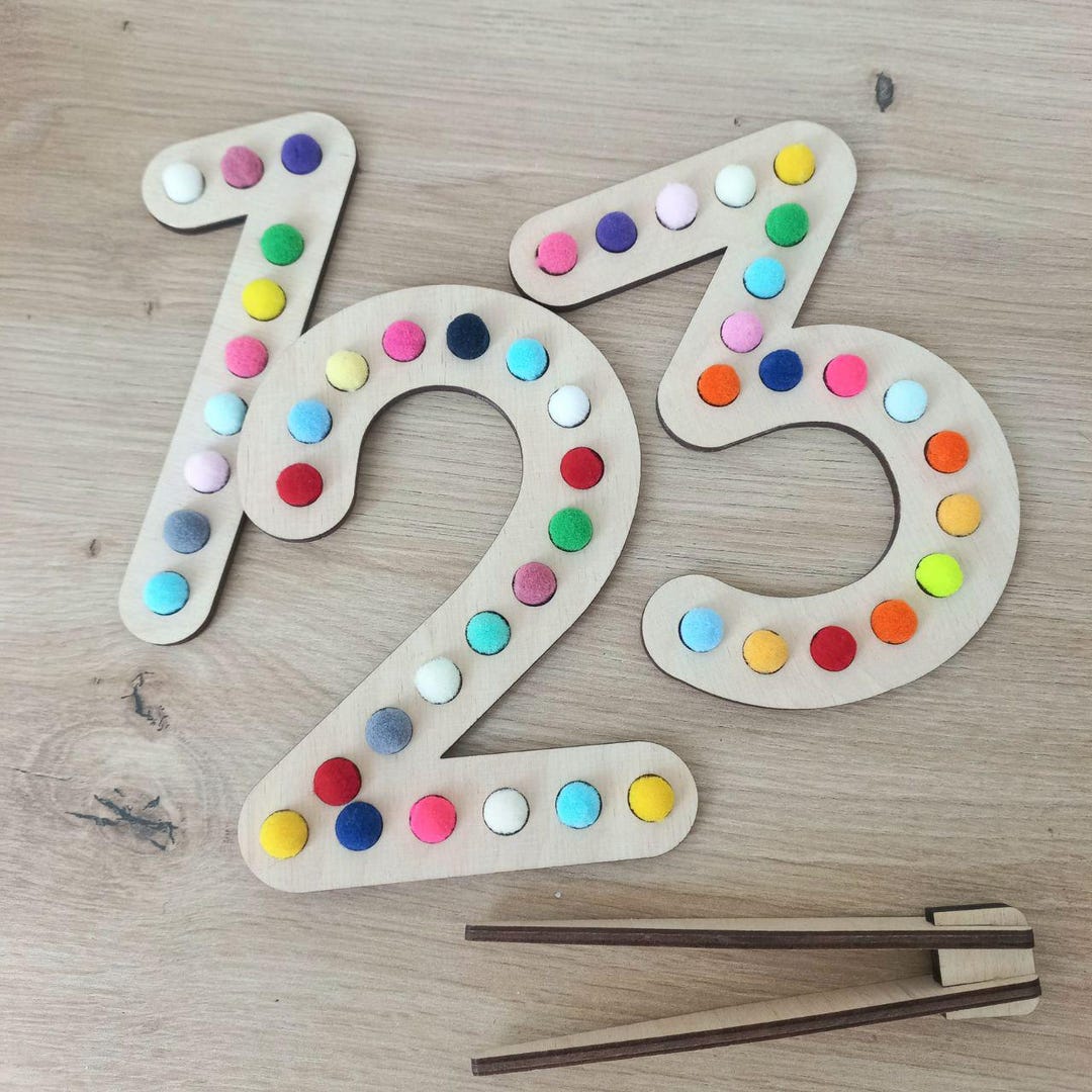 Wooden Numbers With Pom Poms, Montessori Learning Toy, Math Activity ...