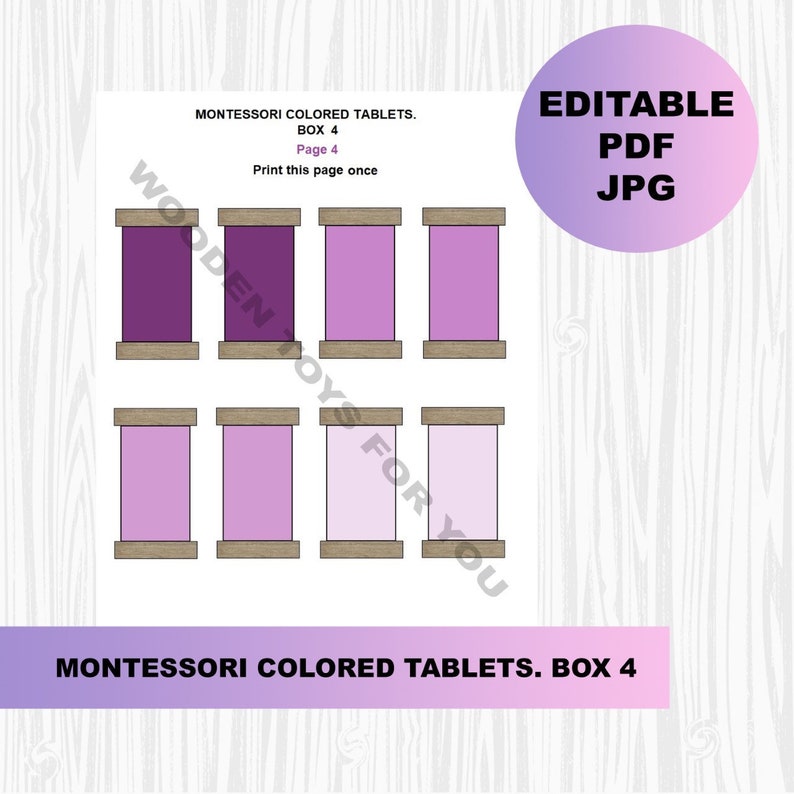Montessori Colored Tablets Box 4 Printable Homeschool Download - Etsy