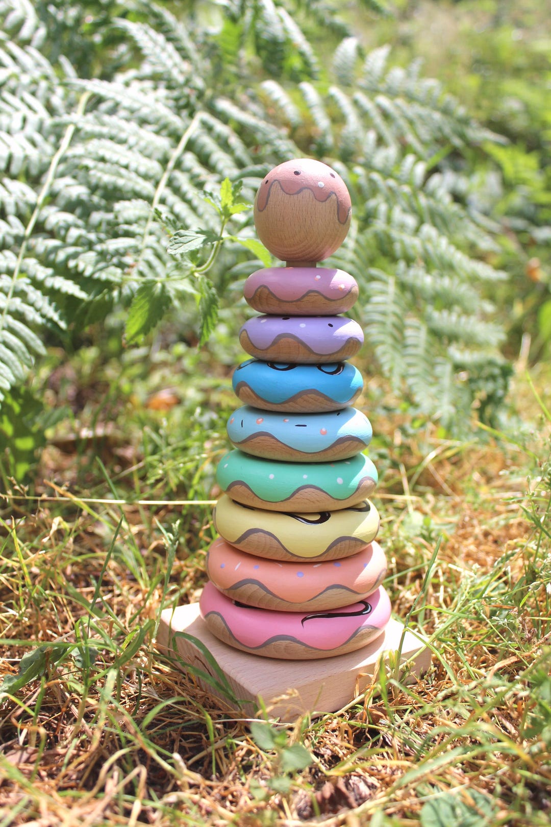 Montessori Wooden Stacker Toy, Donut Stacking Toy, Wooden Ring Stacker ...