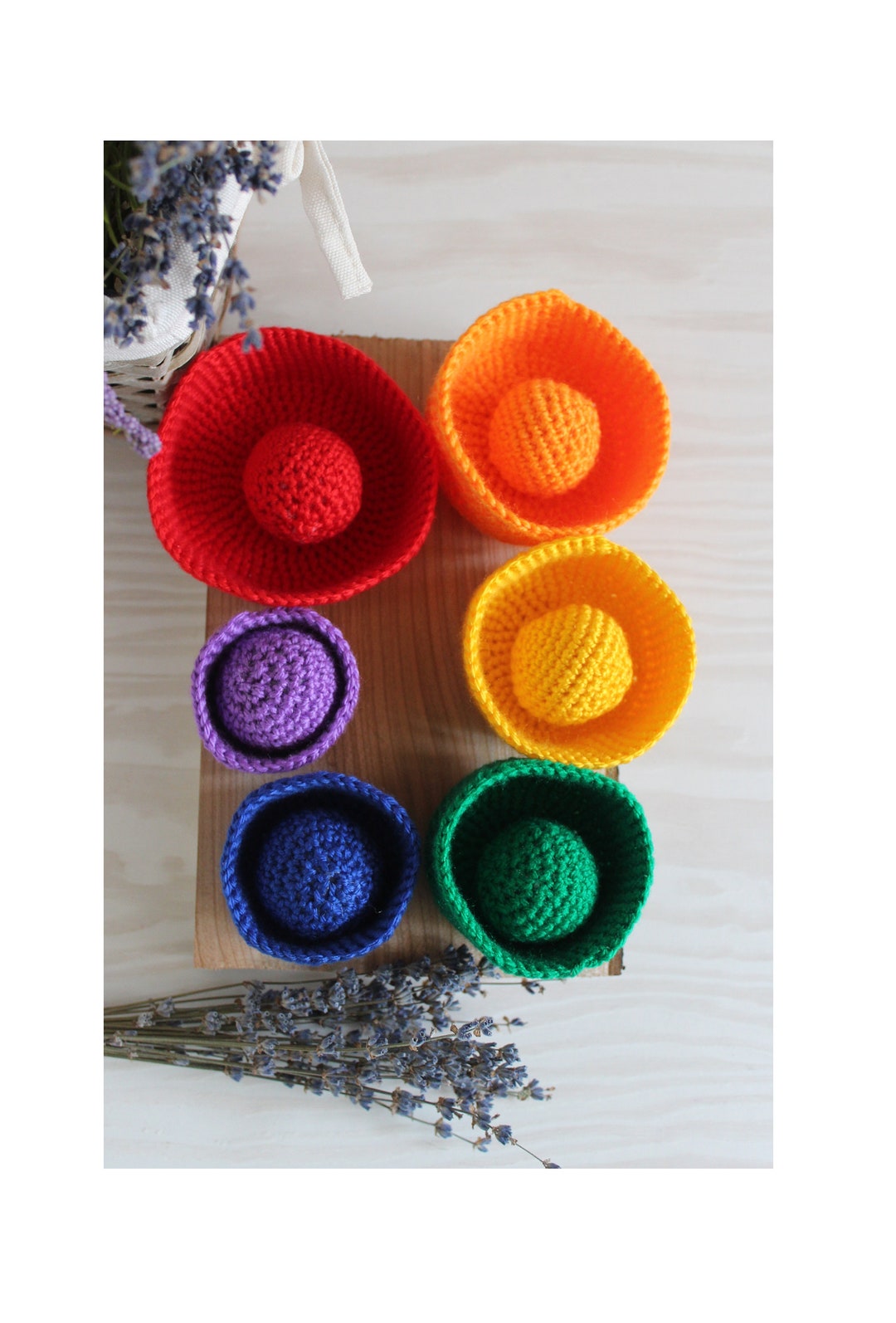 Crochet Montessori Set, Nesting Bowls Set Color Sorting Toy Crochet ...