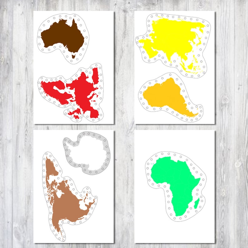 Montessori Continents Lacing Cards Lacing Toy Fine Motor Skills ...