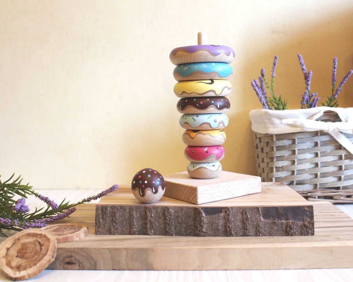 Wooden Stacking Pyramid Donut Stacker Ring Stacker Toddlers - Etsy