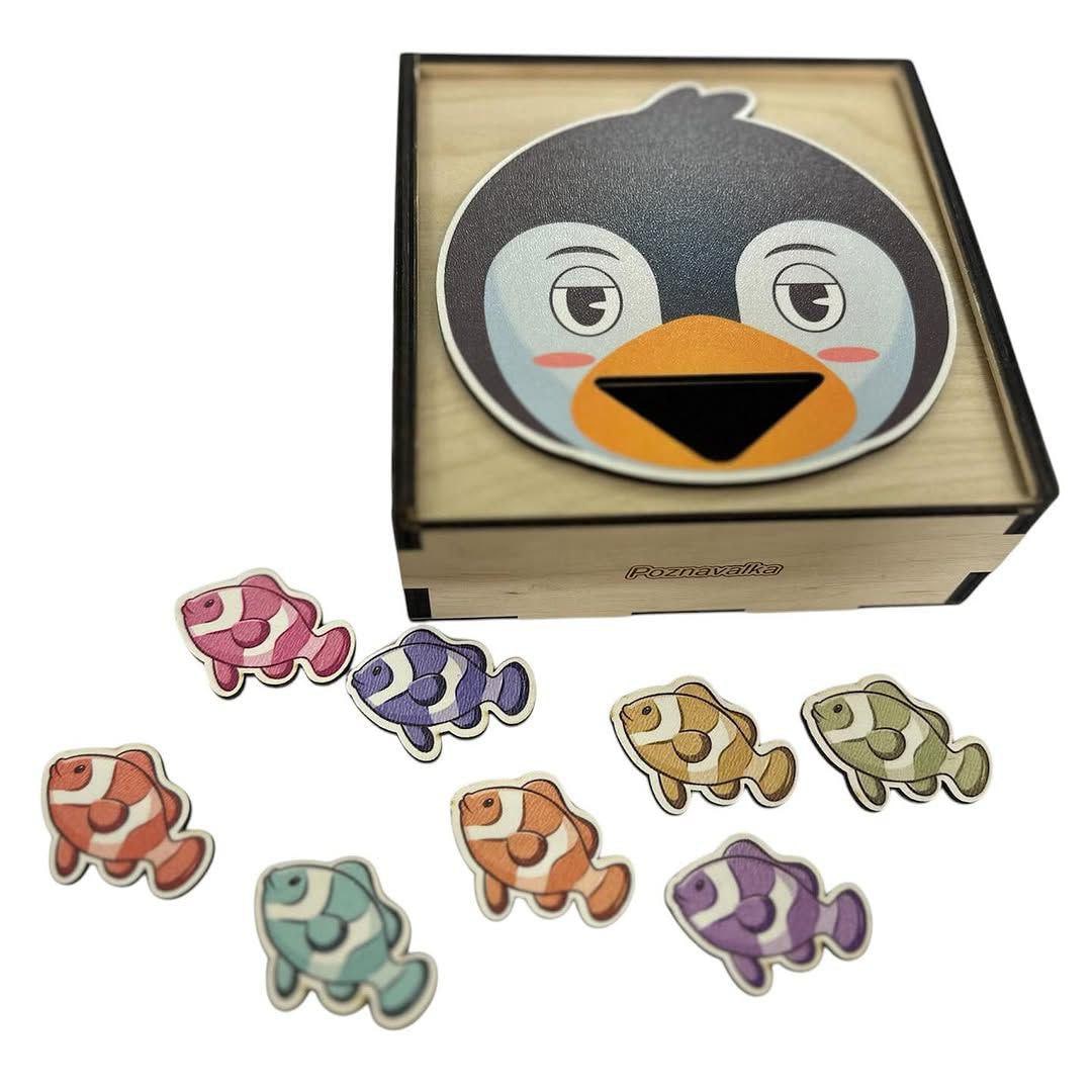 Wooden Toy Feed the Penguin, Wooden Penguin Toy, Montessori Sorting Toy ...