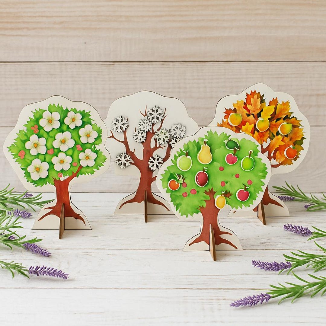 Wooden Seasonal Trees, Montessori Toys, Set of 4 Tree, Fine Motor ...