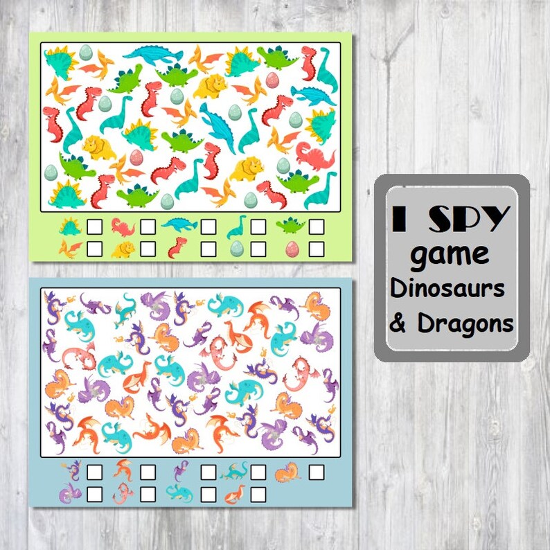 I Spy Game, Dinosaurs and Dragons, Printable Activity Sheet, I Spy for ...