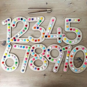Wooden Numbers With Pom Poms, Montessori Learning Toy, Math Activity ...