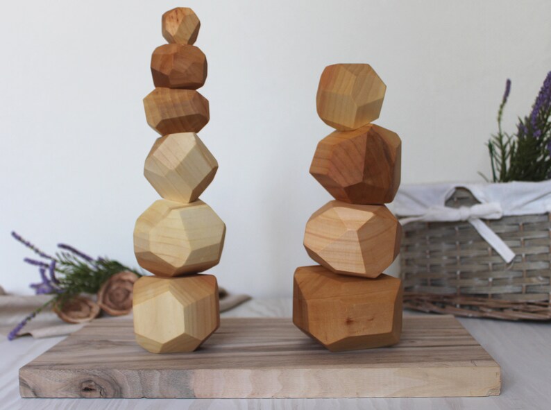 Natural Wooden Balancing Stones Montessori Toys Wooden Rocks - Etsy
