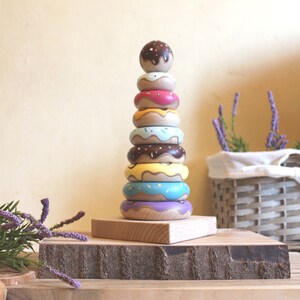 Wooden Stacking Pyramid Donut Stacker Ring Stacker Toddlers 1st ...