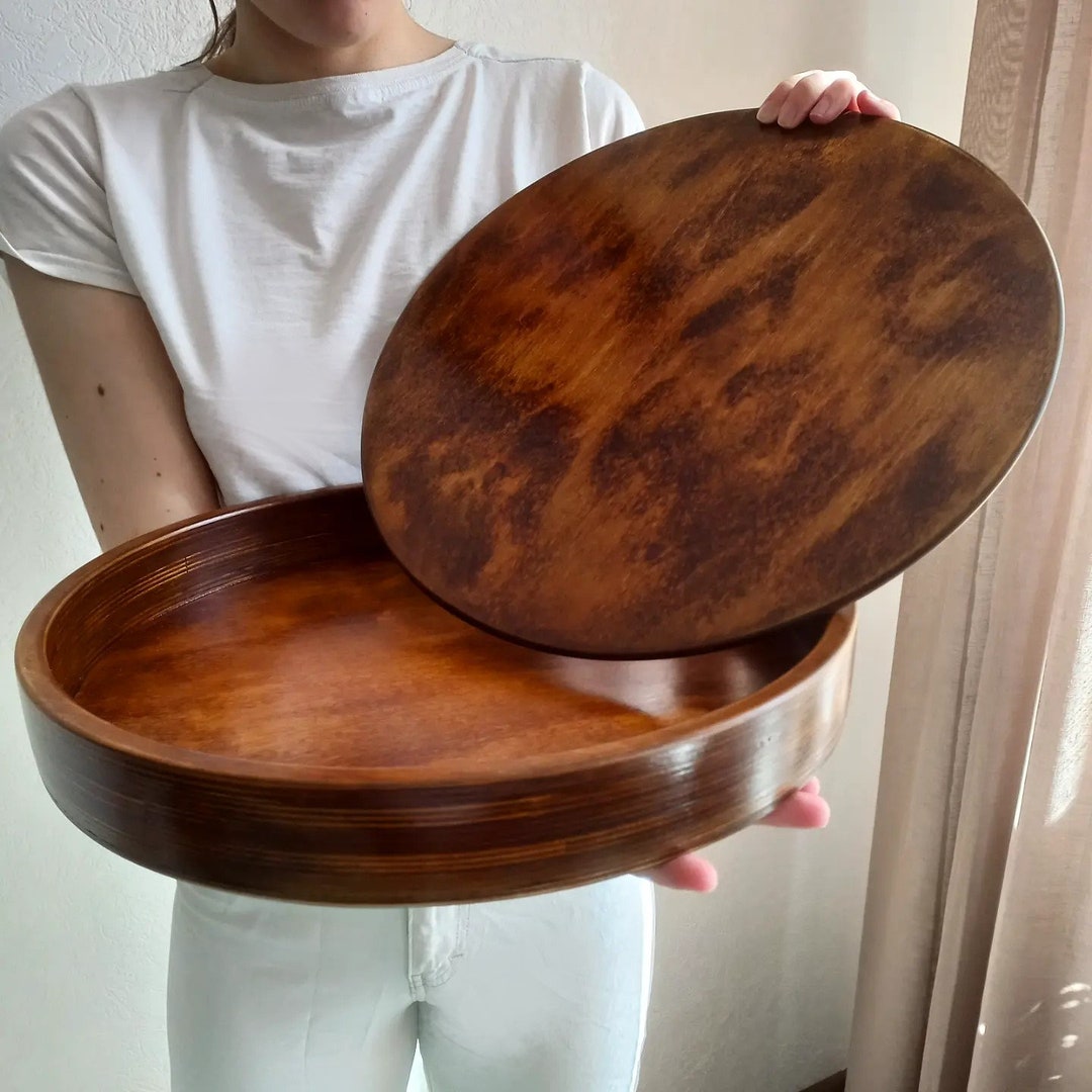 Walnut Ottoman Wooden Round Tray, Montessori Tray, Outdoor Tray, Wood ...