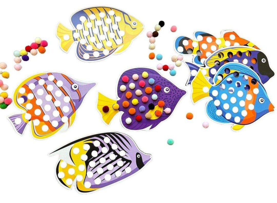 Wooden Fish Toy Set, Sensory Sorting Toys, , Montessori Learning, Fine ...