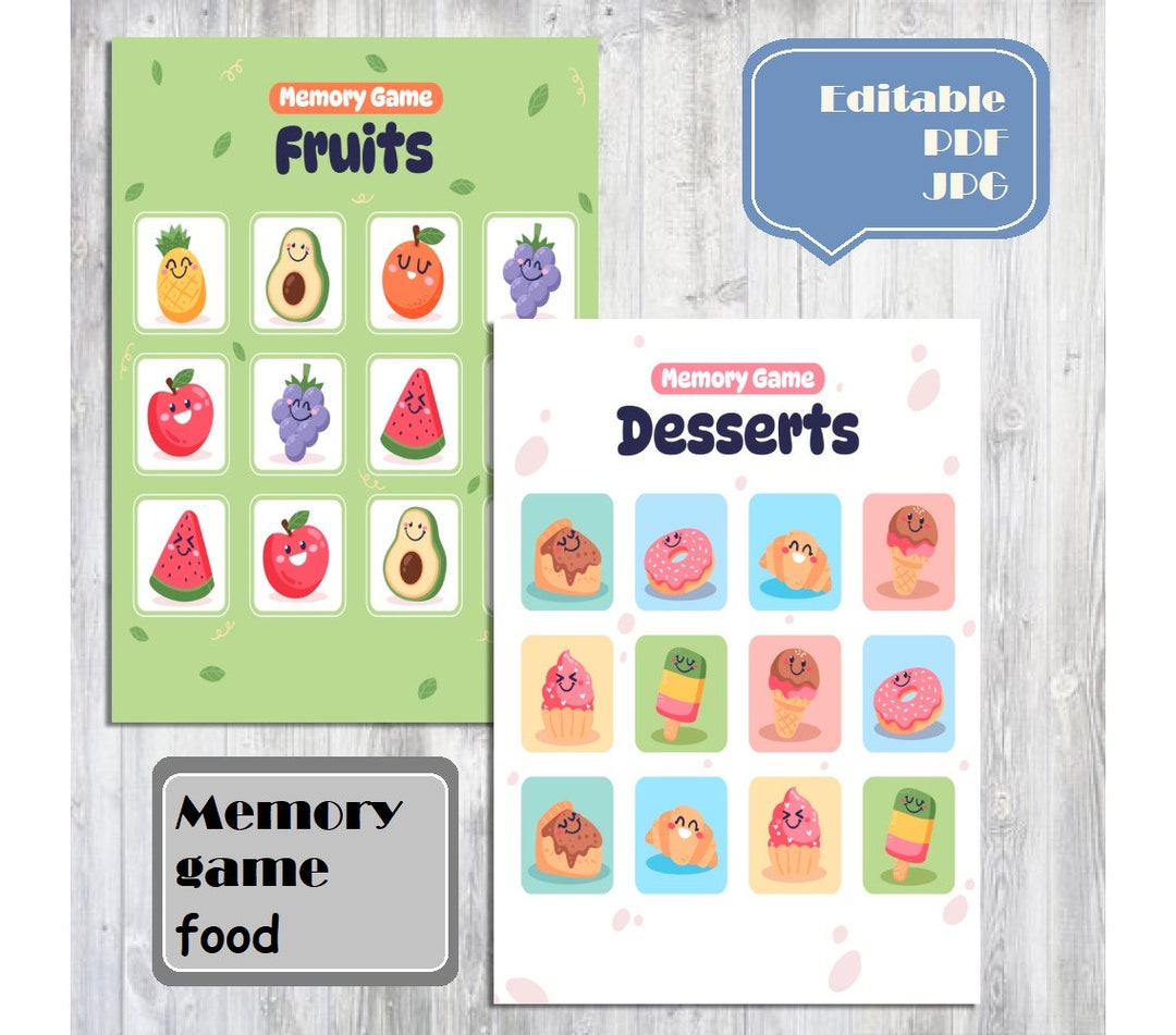 Food Matching Game Printable, Matching Card Game, Memory Game ...