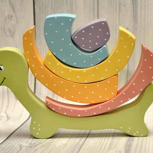 Pastel Wooden Turtle Toy, Stacking Balance Toy, Pastel Nursery Decor ...
