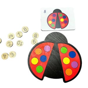 Wooden Counting Toy, Wooden Lady Bug Toy, Montessori Toys, Color ...