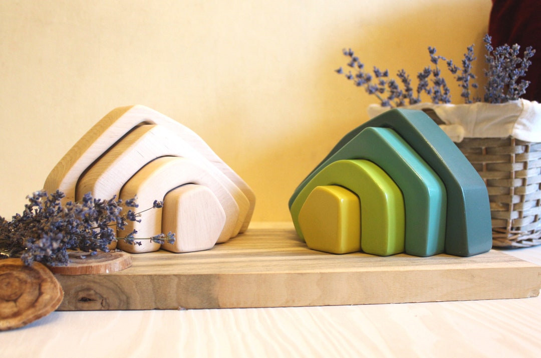 Stacking Toy, Stone Caves, Nesting Earth, Wooden Puzzle Rainbow ...