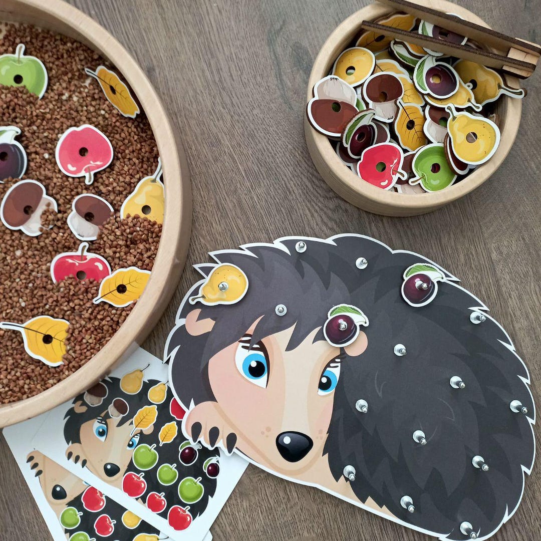 Sensory Bin, Wooden Hedgehog Sensory Toy, Wooden Hedgehog Peg Toy ...
