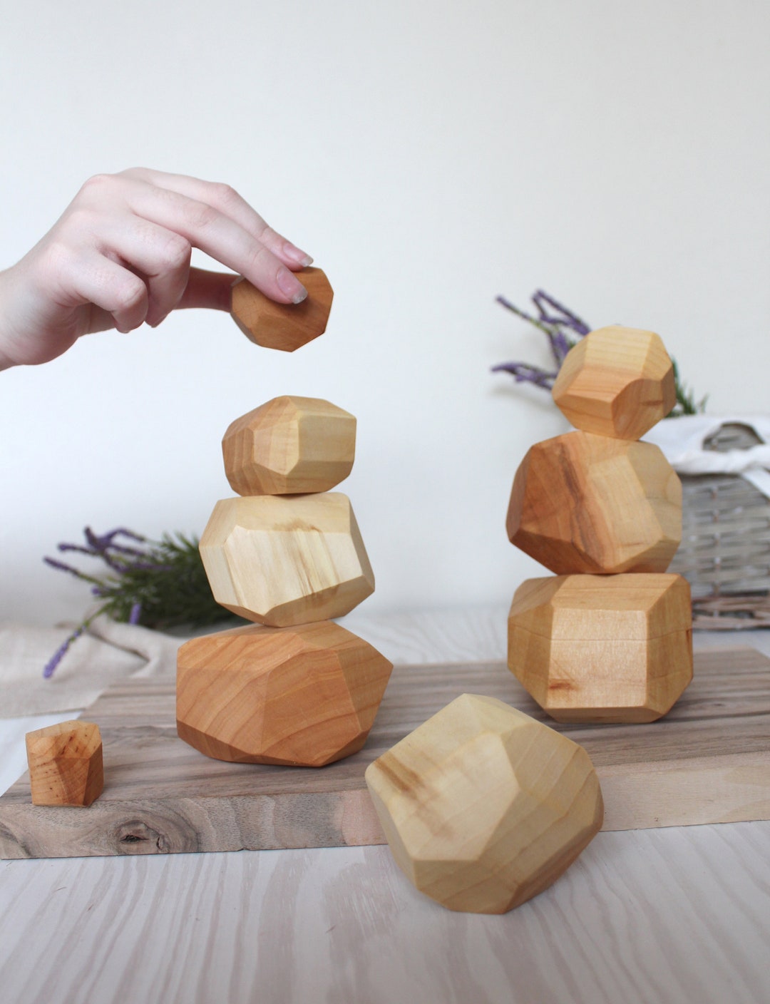 Natural Wooden Balancing Stones, Montessori Toys, Wooden Rocks Wooden ...