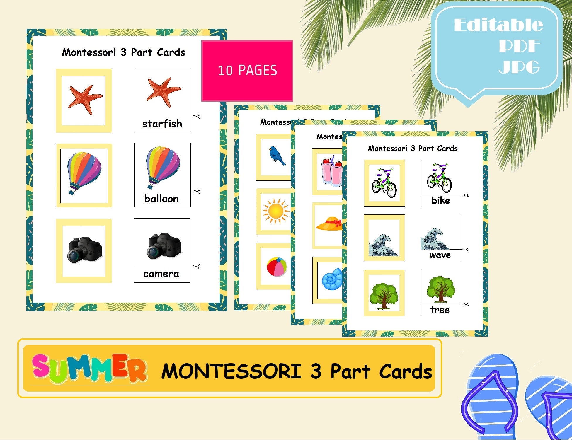 Summer Montessori 3 Part Cards, 3 Part Activity Card, Summer Flash ...
