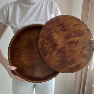 Round Wooden Tray, Black Walnut Tray, Ottoman Tray, Decorative Serving ...