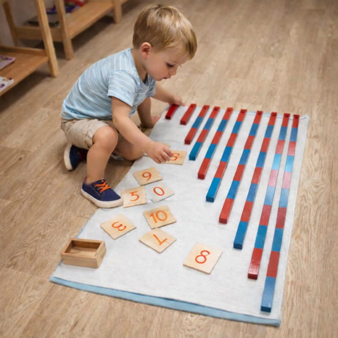 Montessori Number Rods With Numeral Cards, Preschool Blue & Red Number ...