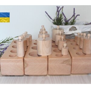 Montessori Knobbed Cylinder Blocks Wooden Puzzle Preschool Homeschool ...