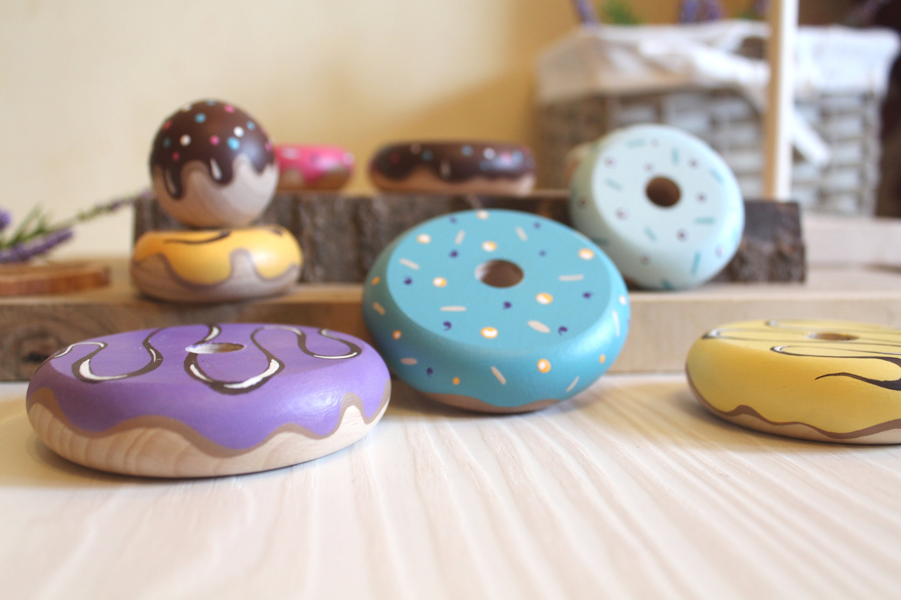 Montessori Wooden Ring Stacker Toy Donuts Rainbow Natural Baby | Etsy