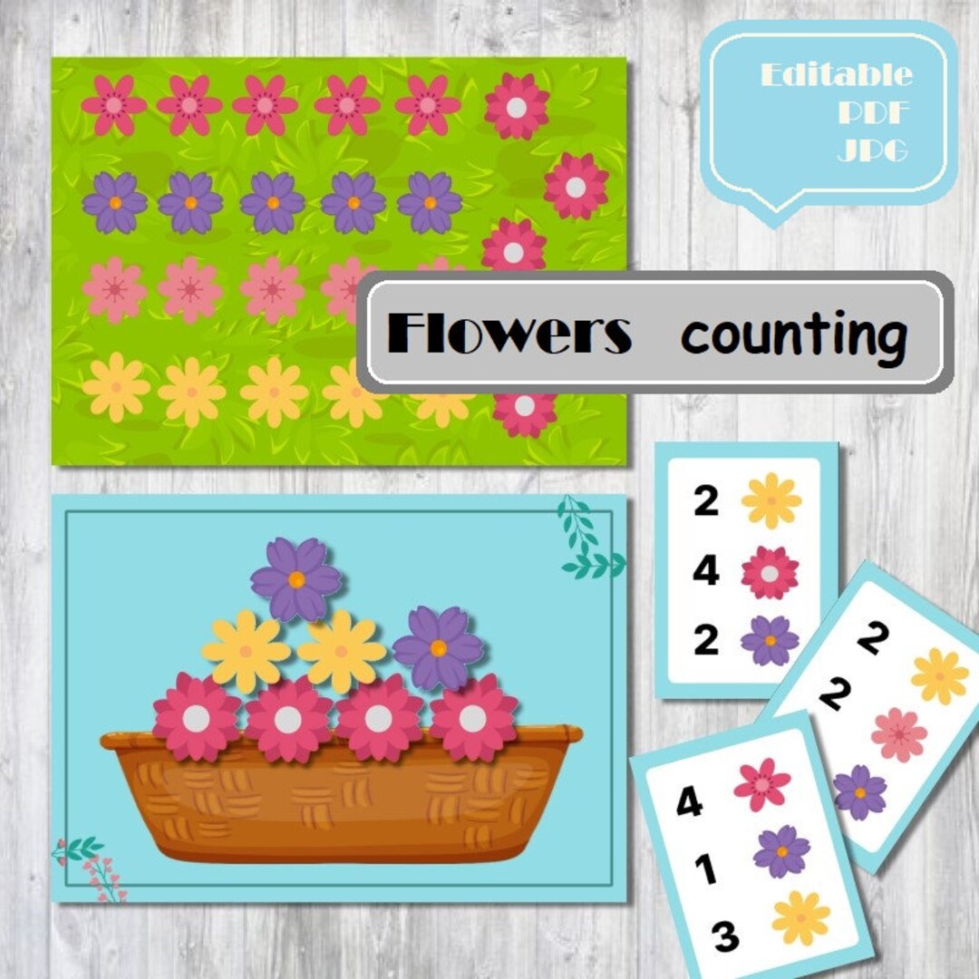 Flowers Counting Cards, Pattern Activity, Toddlers Activity, Preschool ...