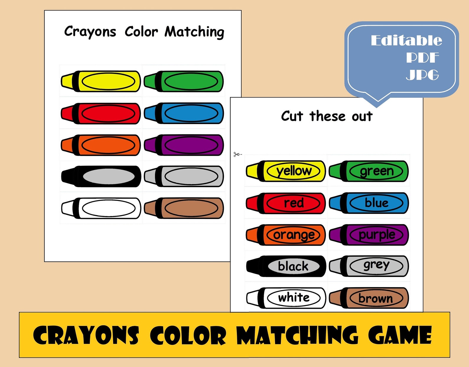 Colors Matching Game Crayon Colors Matching Activity Busy - Etsy